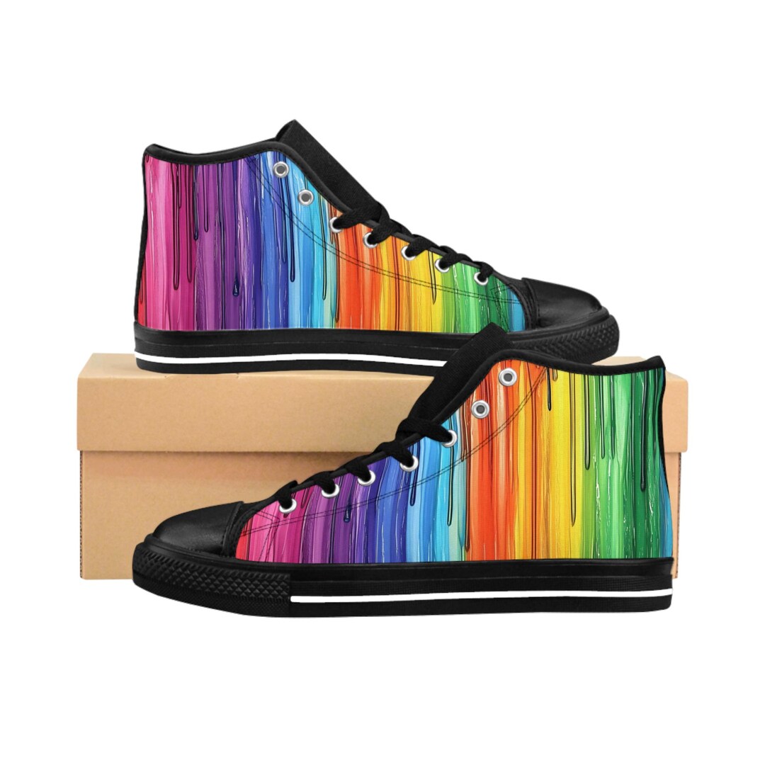 Rainbow Drip High Top Sneakers | Women's Colorful Paint Stripe Shoes - Etsy