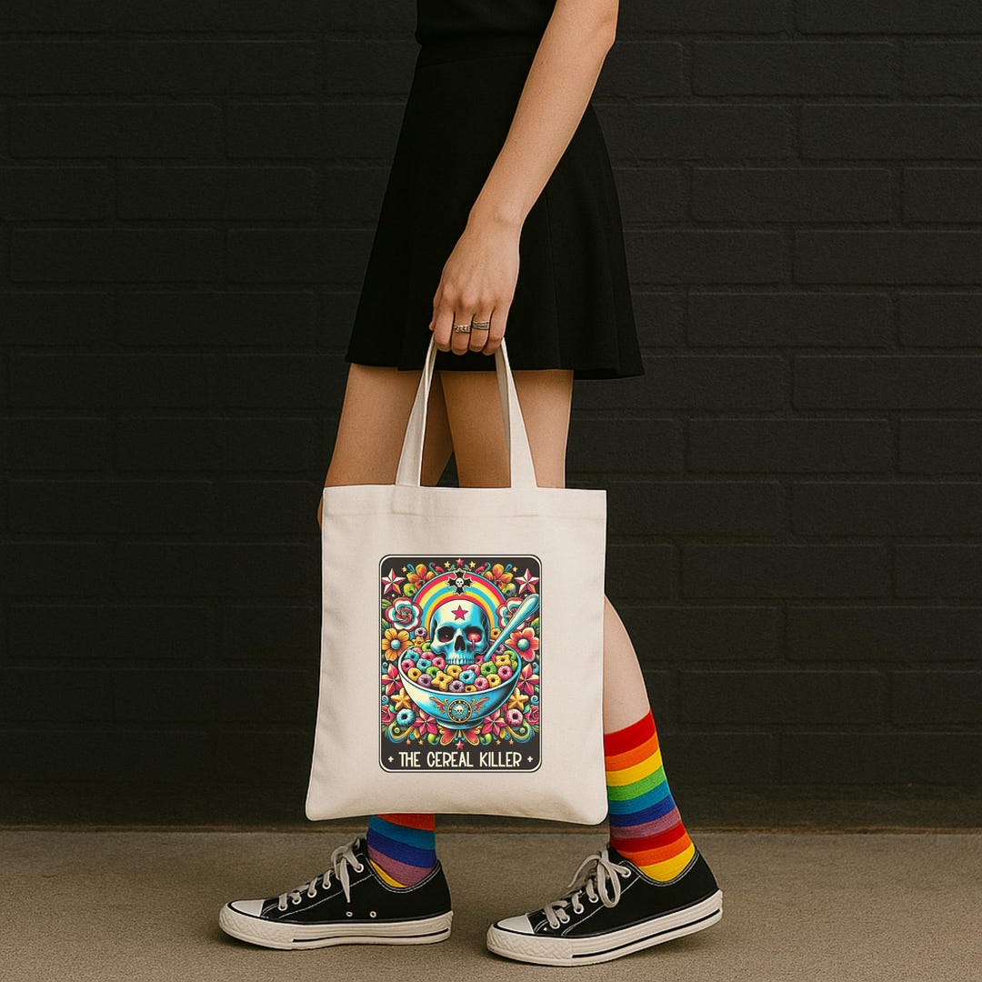 Cereal Killer Tarot Tote – Skeleton With Cereal Bowl, Funny Gothic ...