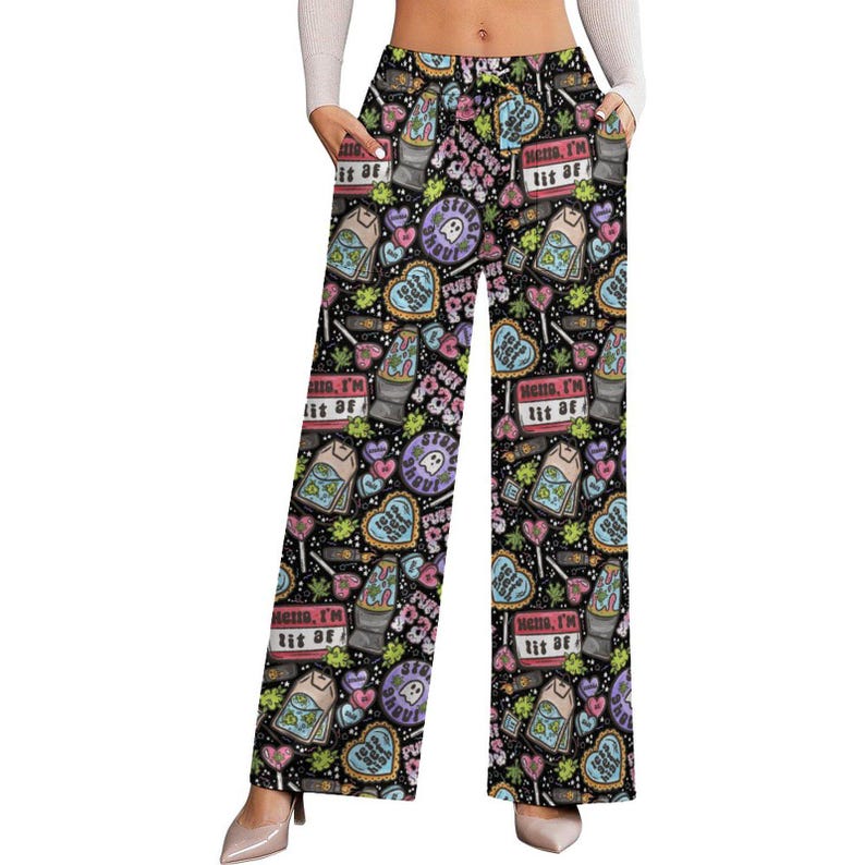 420 Cannabis Marijuana Wide Leg Baggy Pants With Pockets for Stoners ...