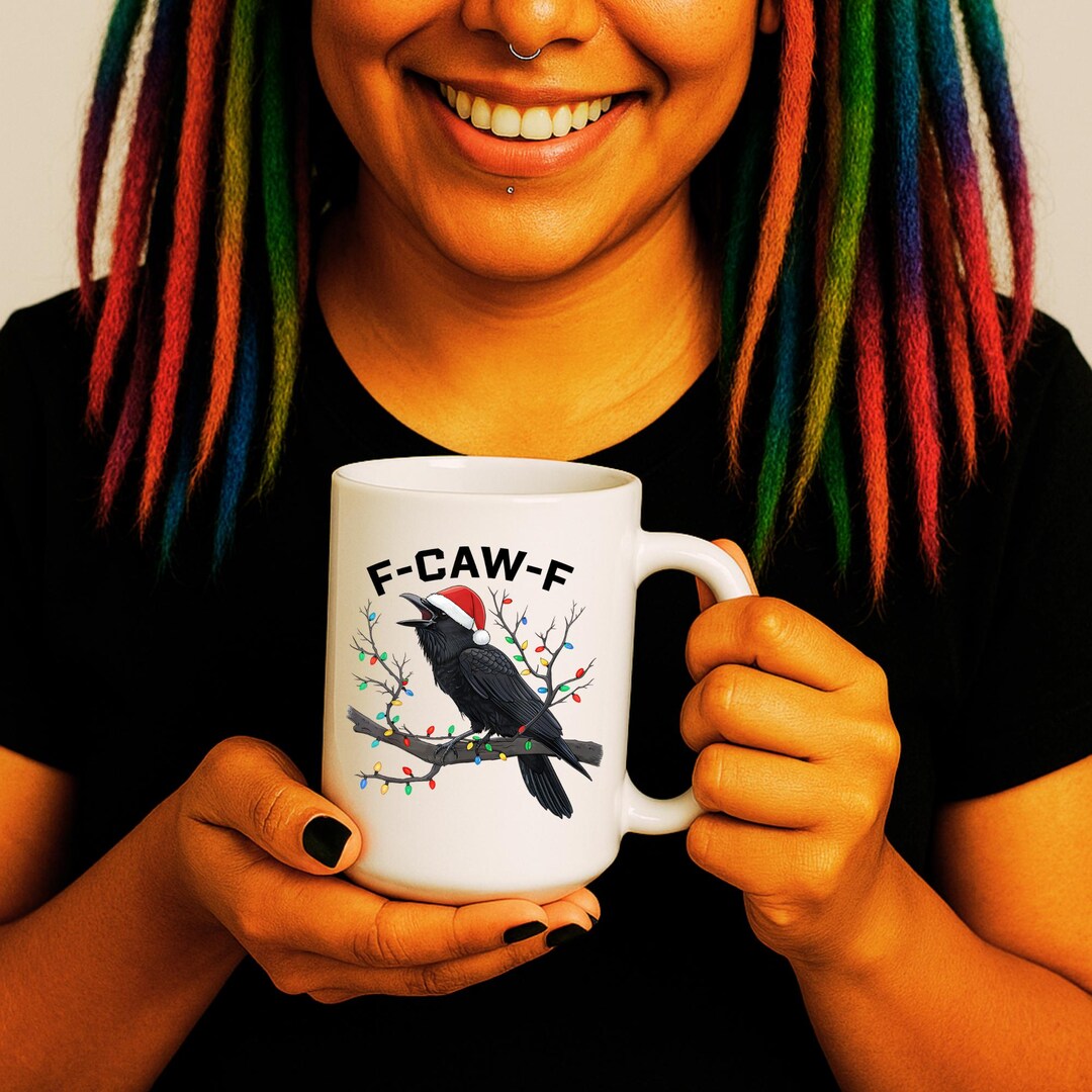 Funny Christmas Mug, F-CAW-F Raven, Adult Humor 15oz Large Coffee Cup ...