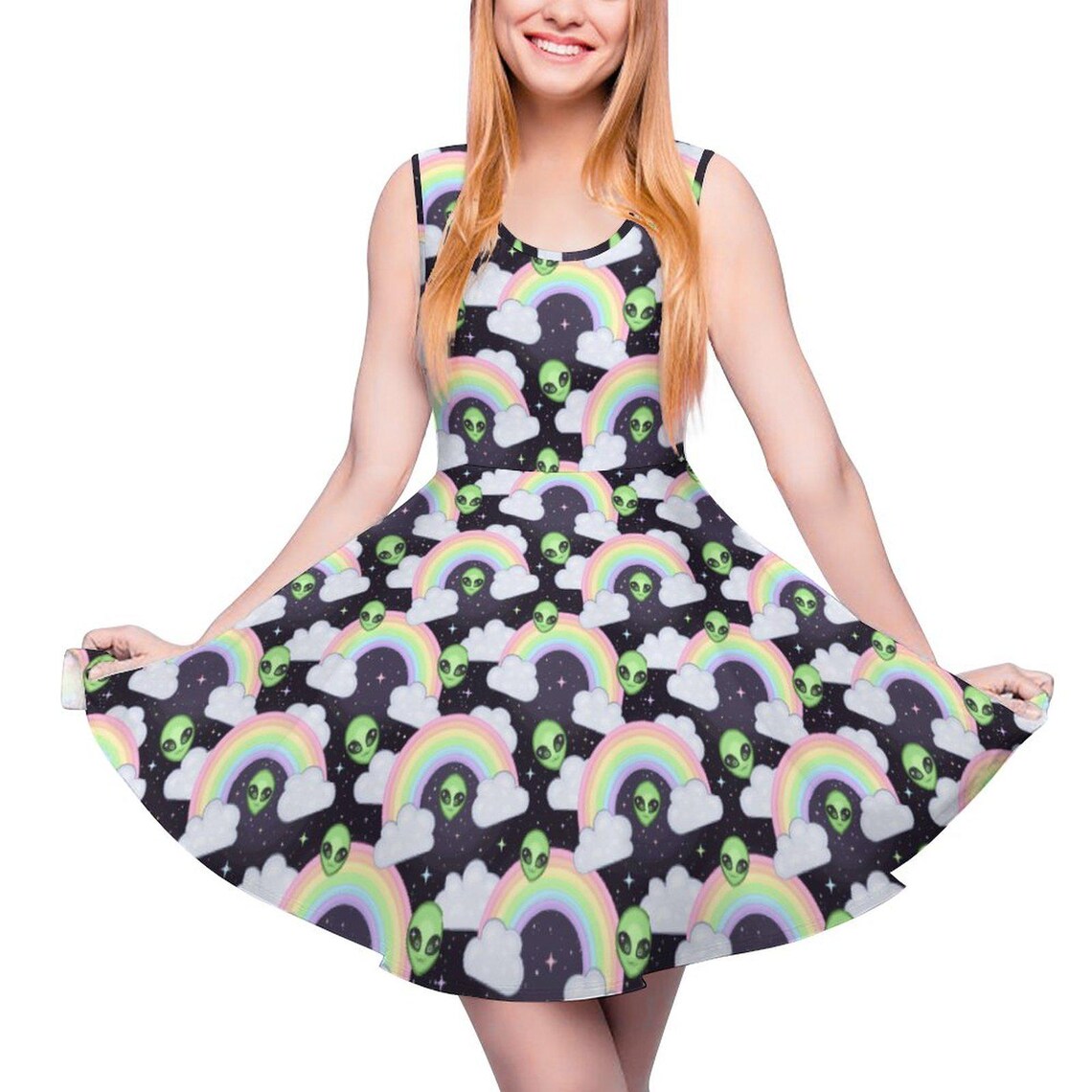 Rainbow Goth Alien Dress Cosmic Cute Kawaii Sleeveless Festival Dress ...