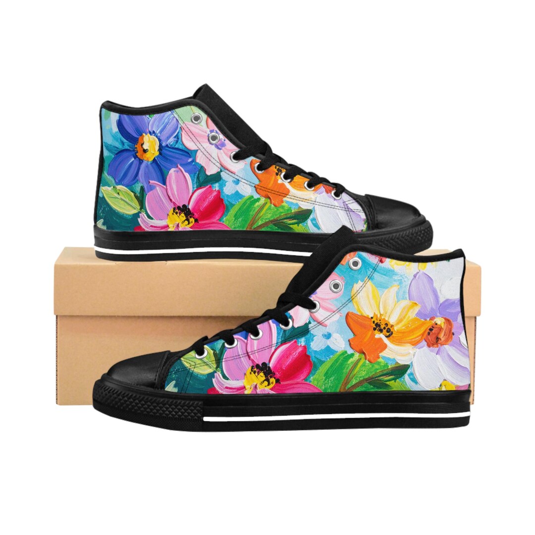 Colorful Floral Watercolor Sneakers | Women's High Top Canvas Shoes - Etsy