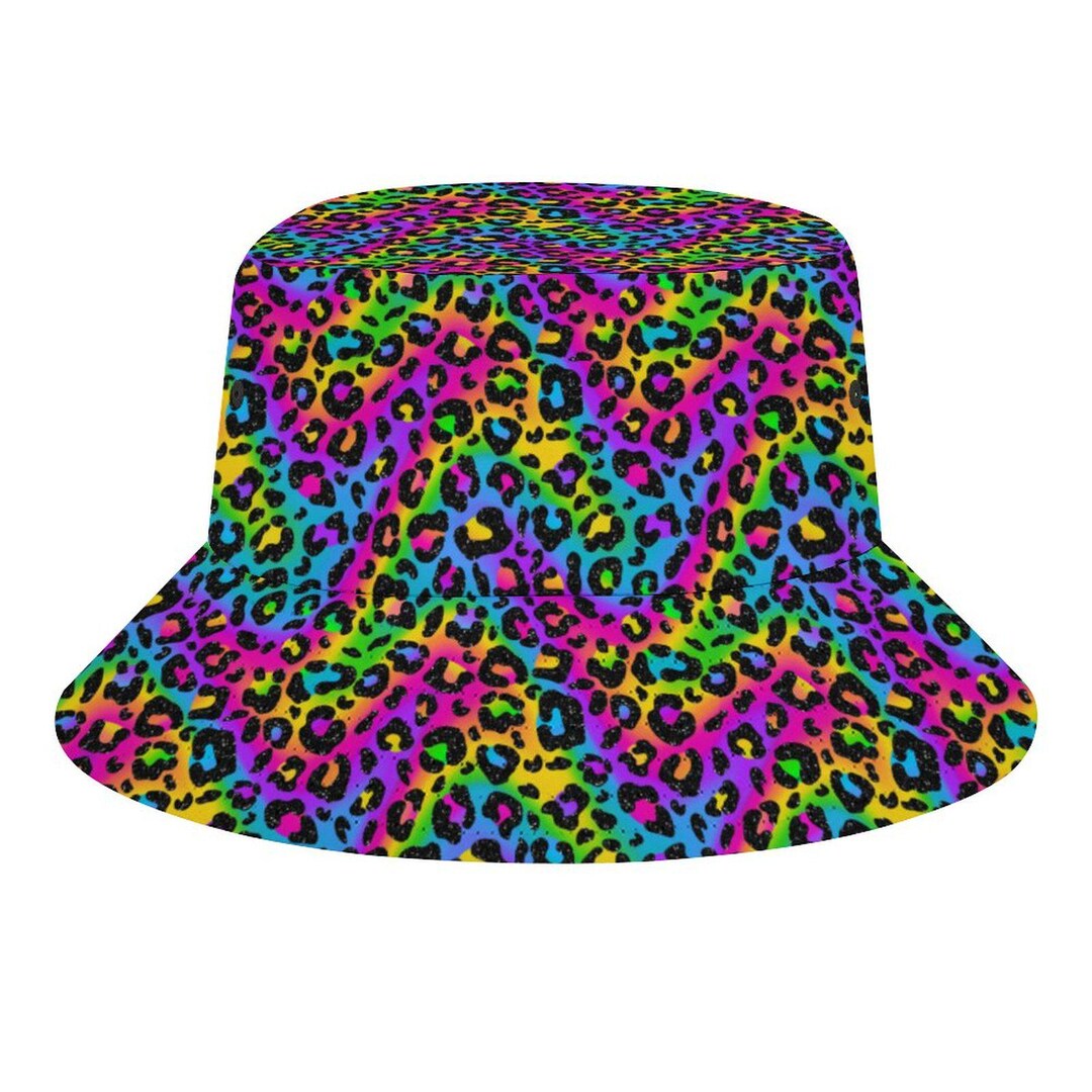 80s Neon Leopard Print Bucket Hat, Rave Accessories - Etsy