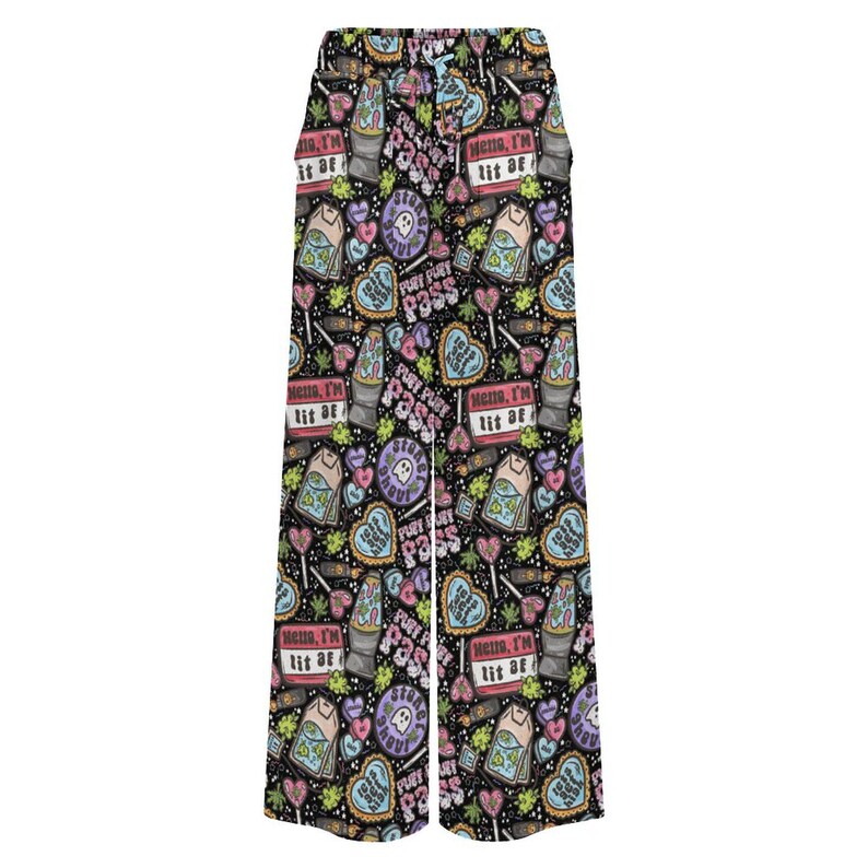 420 Cannabis Marijuana Wide Leg Baggy Pants With Pockets for Stoners ...