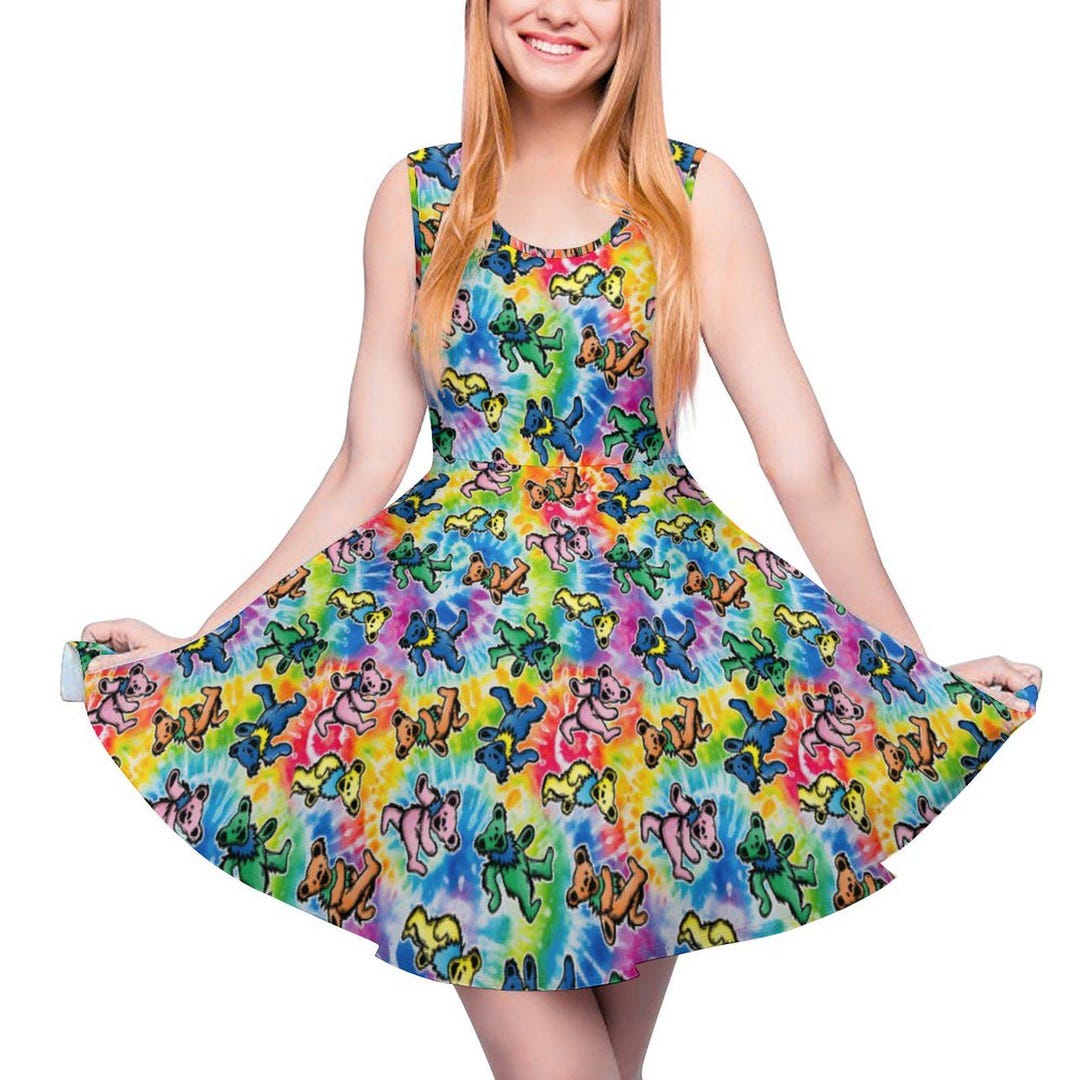 Grateful Dead Dancing Bears Round Neck Sleeveless Dress | Plus Size ...