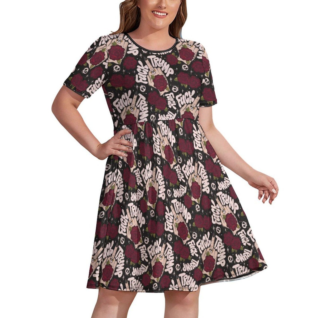 Plus Size F*ck Trump Dress, Round-neck Short Sleeve With Pockets ...