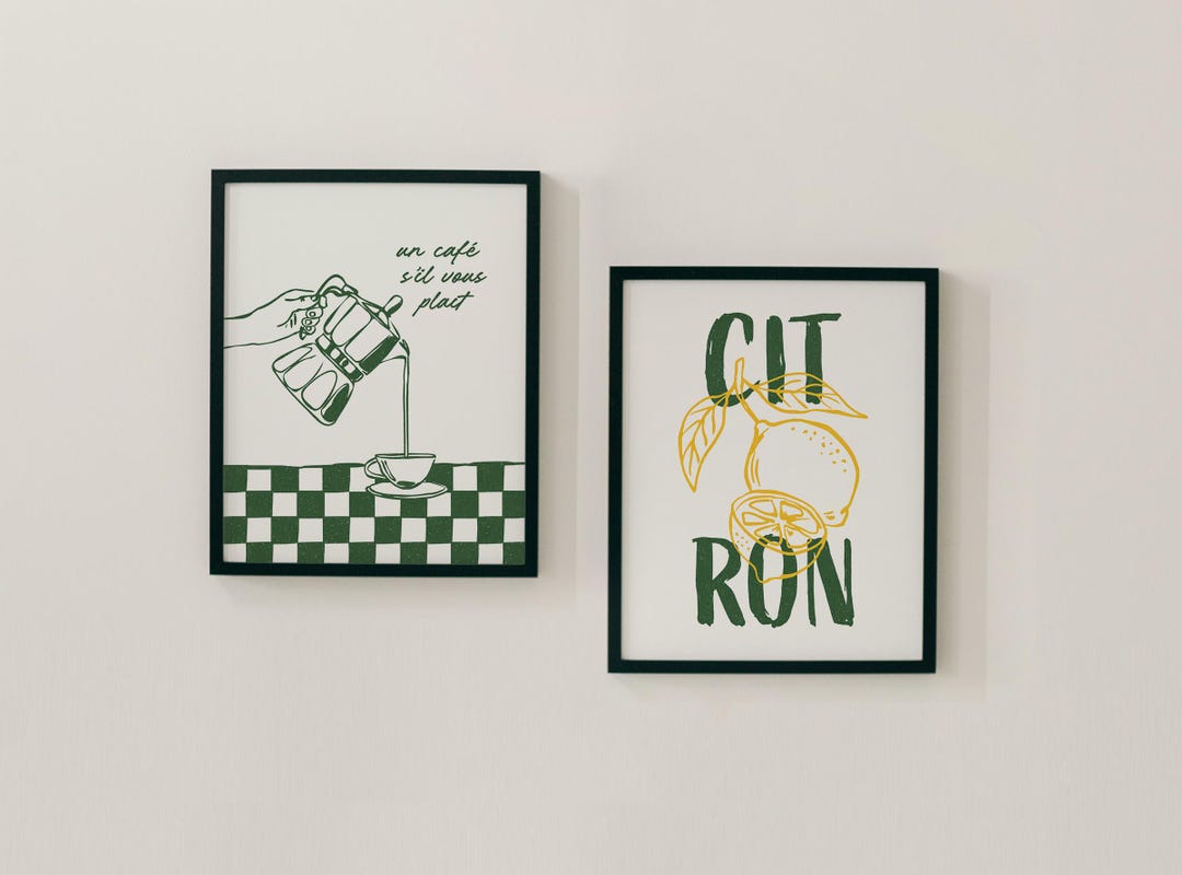 Set of 2 French Kitchen Prints | Food & Beverage Wall Art | 8x10 ...