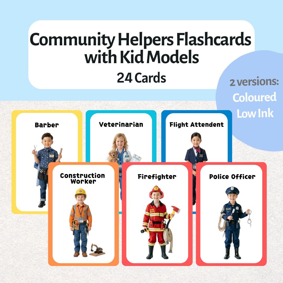 24 Community Helpers Flashcards With Kid Models | Occupations Jobs ...