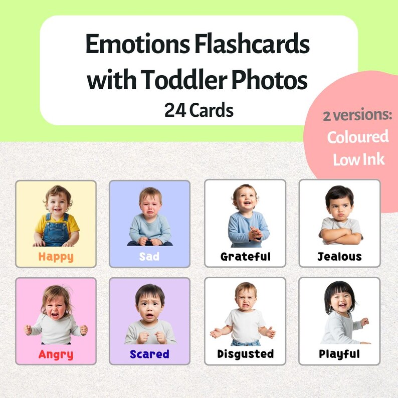 Emotions Flashcards With Toddler Photos (24 Cards) | Preschool SEL ...