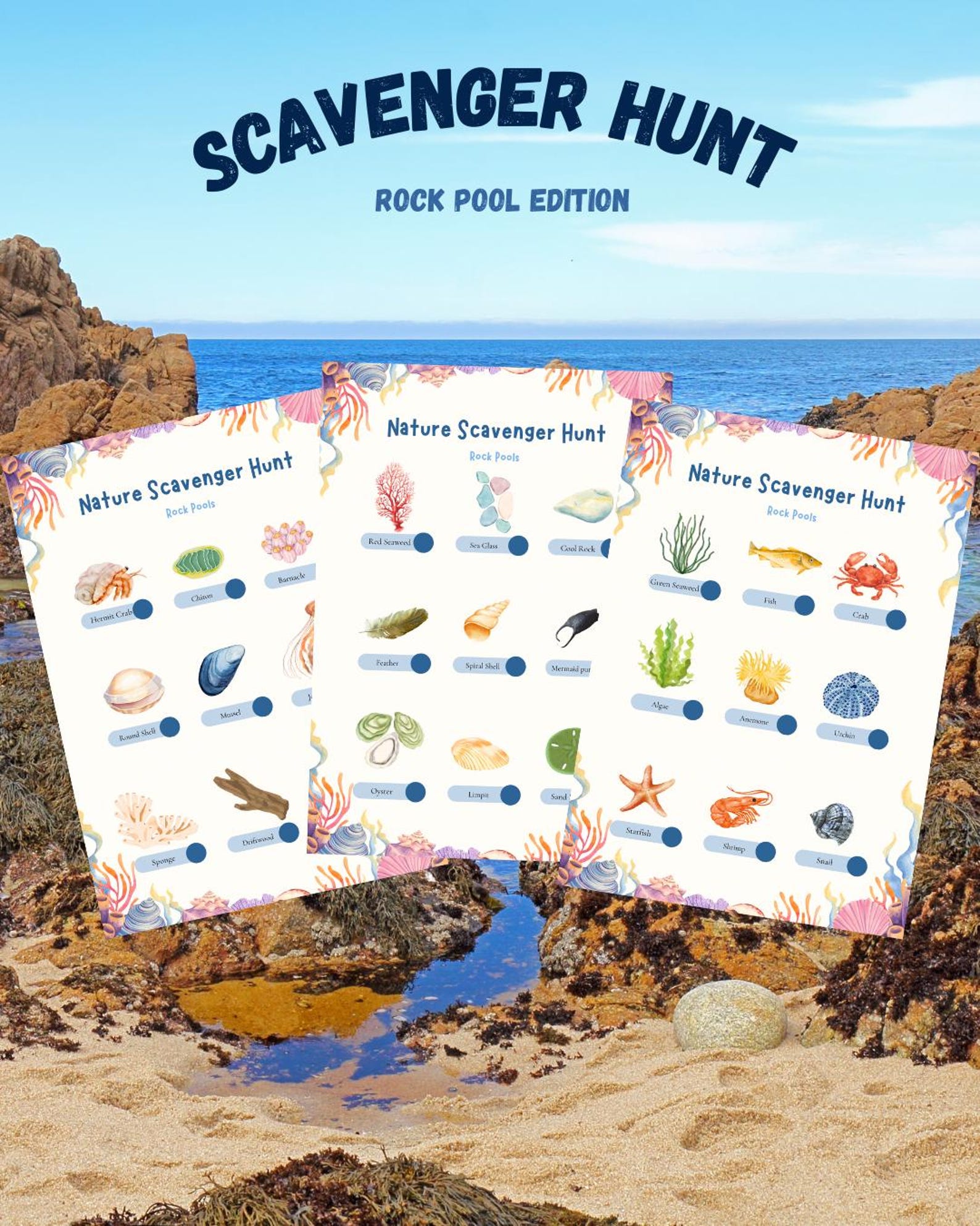 Rockpool Scavenger Hunt Printable | Beach Nature Hunt for Kids | 3 Page ...