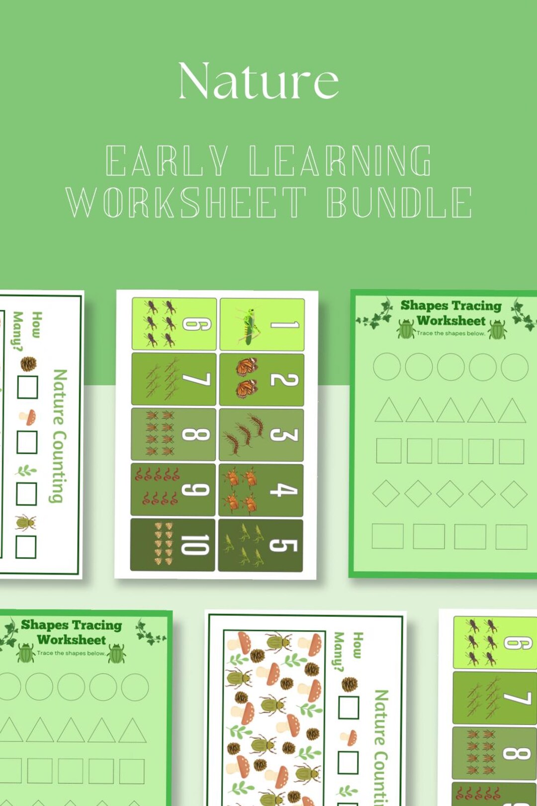 Early Learning Worksheet Bundle | Shapes Tracing, Nature Counting ...