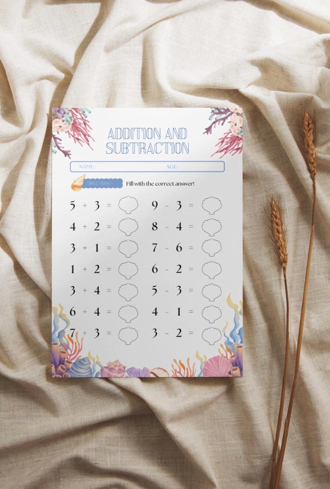 Ocean Math Worksheet Printable | Addition & Subtraction Practice | Sea ...