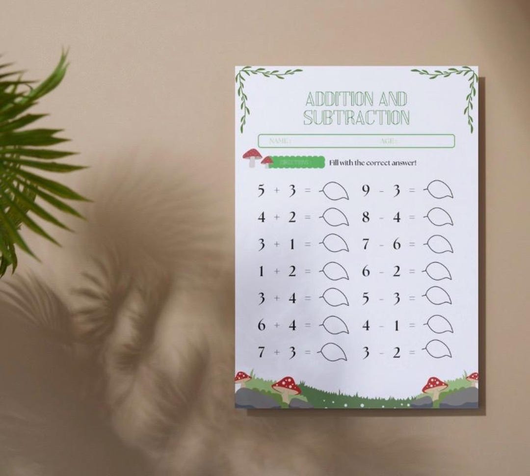 Nature Math Worksheet Printable | Addition & Subtraction Practice ...