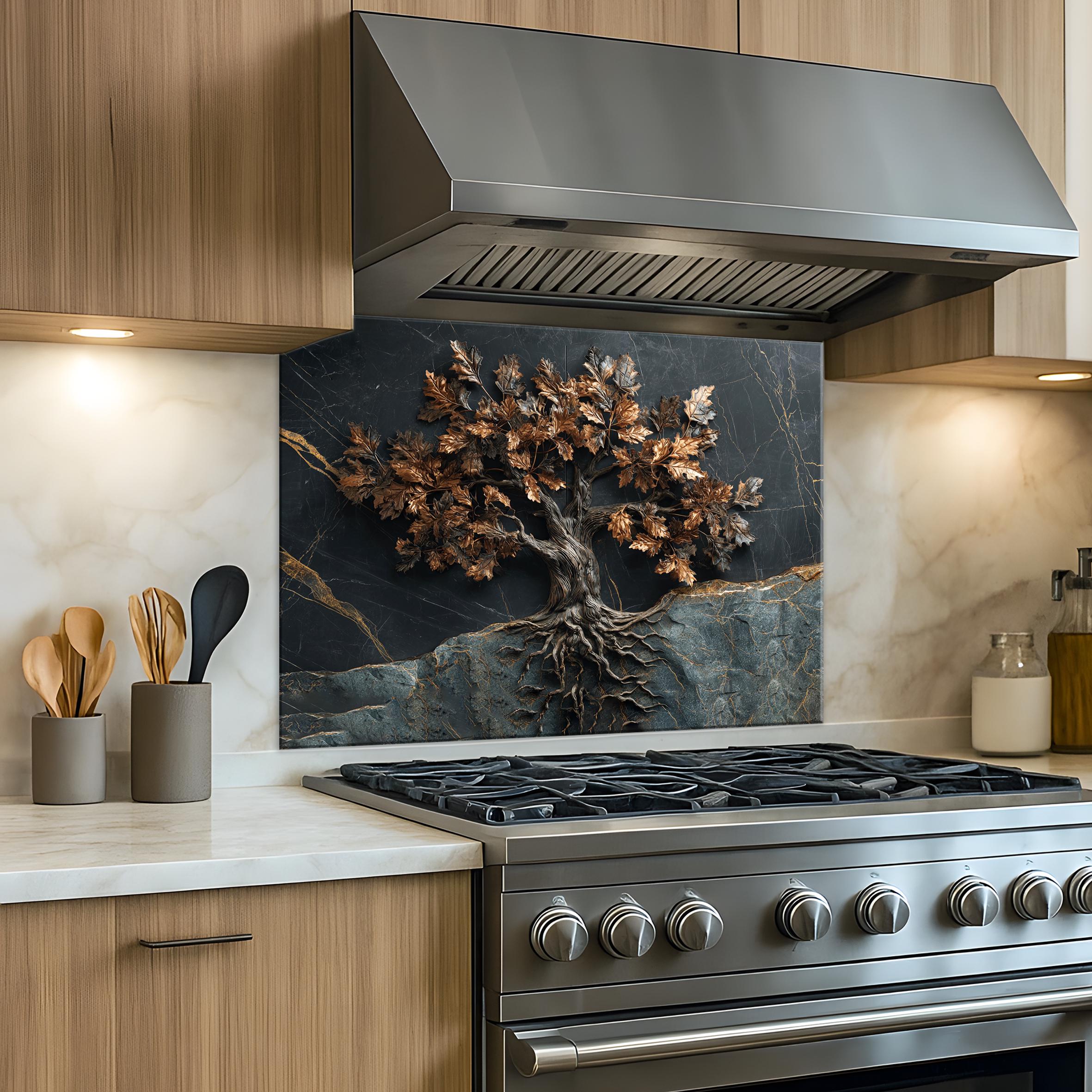 Tree of Life Tempered Glass Backsplash – Bronze Relief, Black Marble - Etsy