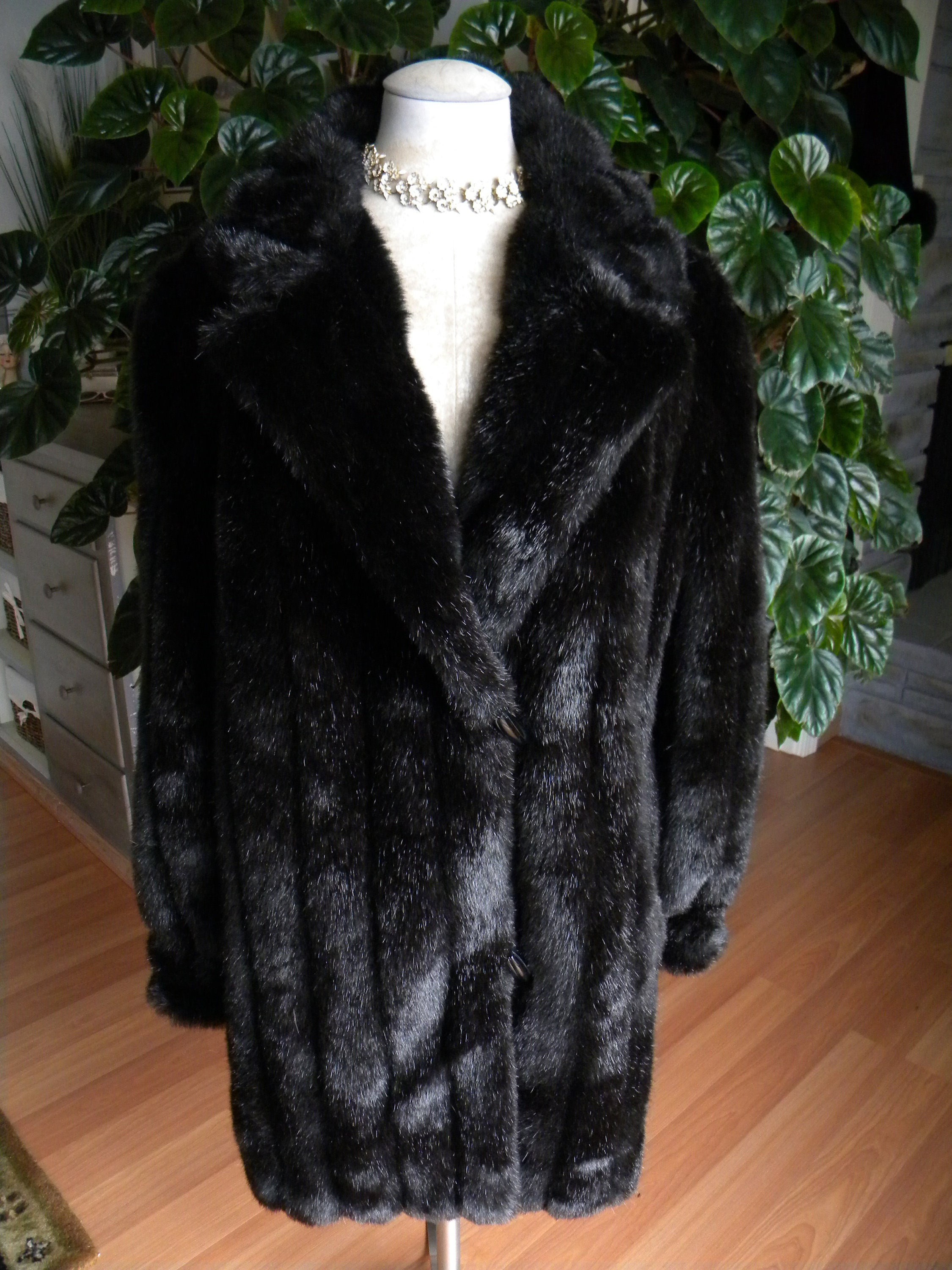 Pretty Black Faux Mink Fur Coat / Jacket / Fake Fur / Vintage | Etsy