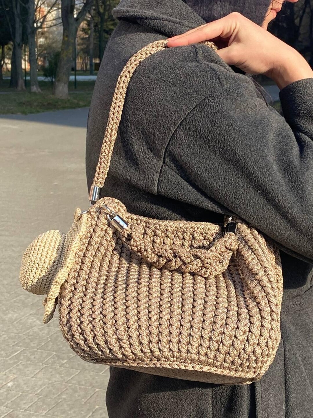 Handmade Crochet Bag, Chunky Hobo Purse, Boho Knit Shoulder Bag ...