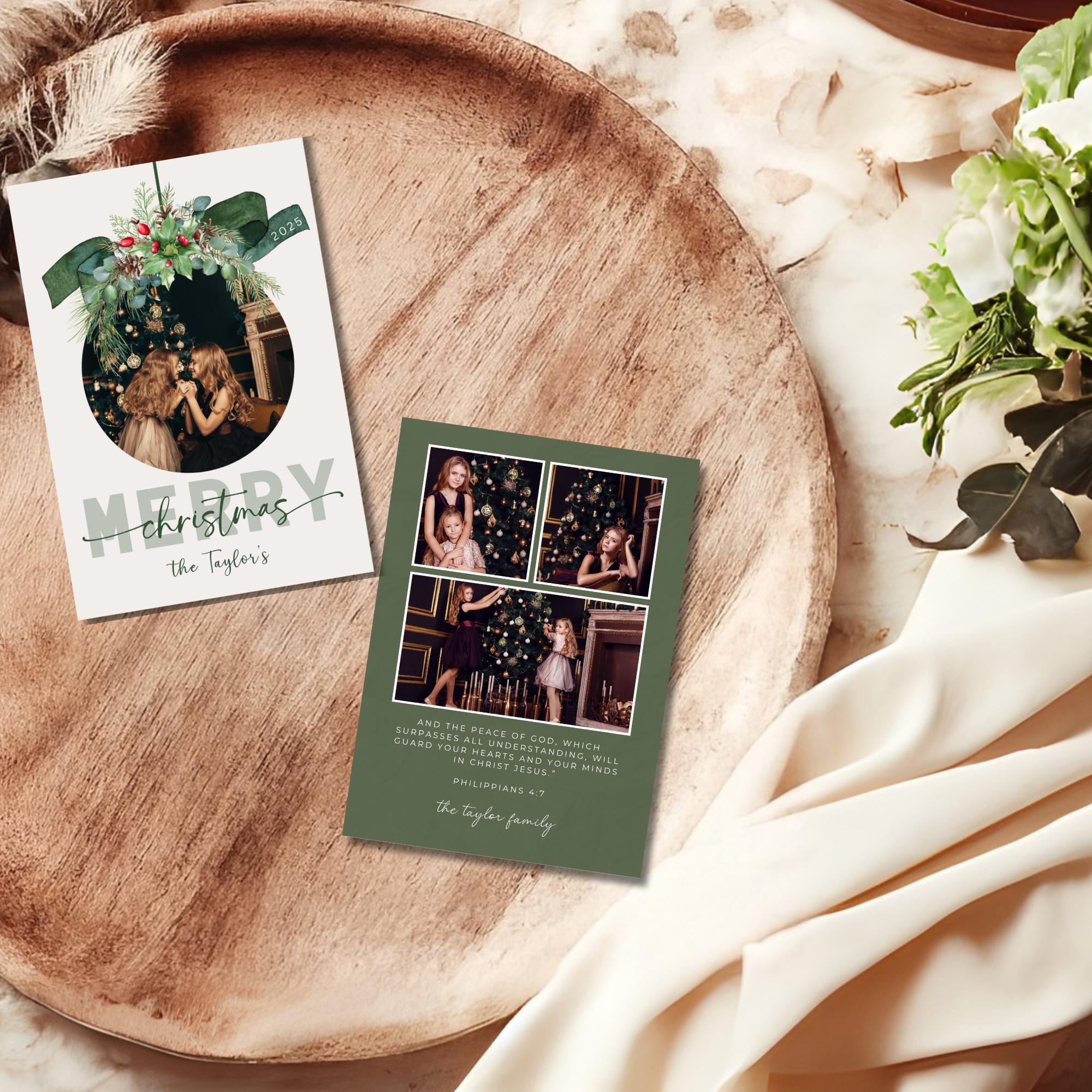 Editable Green Ornament Photo Christmas Card Template (5x7) - Etsy