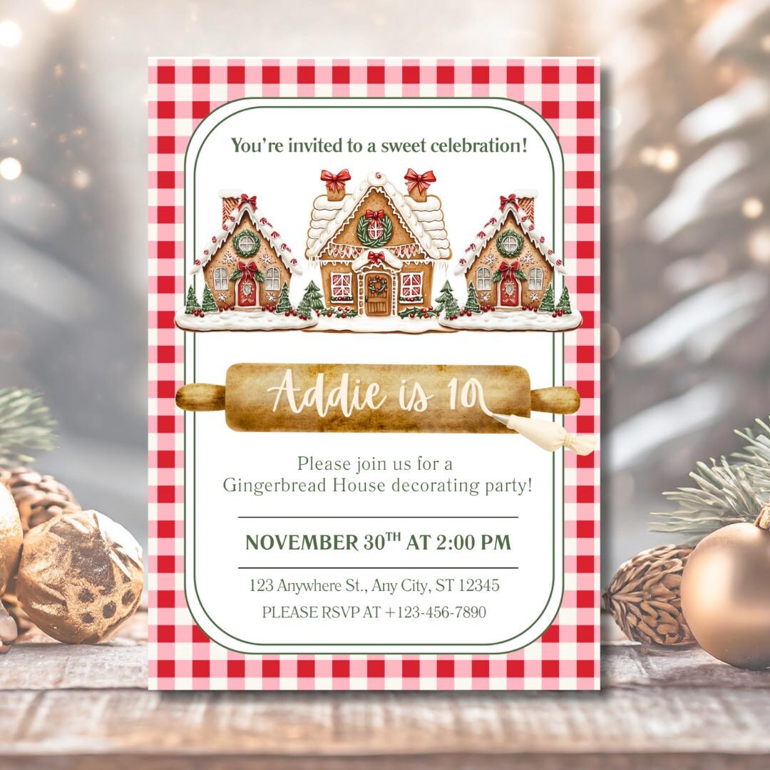 Editable Gingerbread House Party Invitation Template, 5x7 (DIY Canva ...