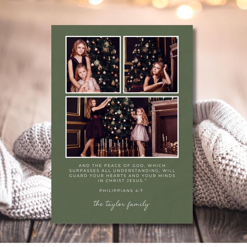 Editable Green Ornament Photo Christmas Card Template (5x7) - Etsy