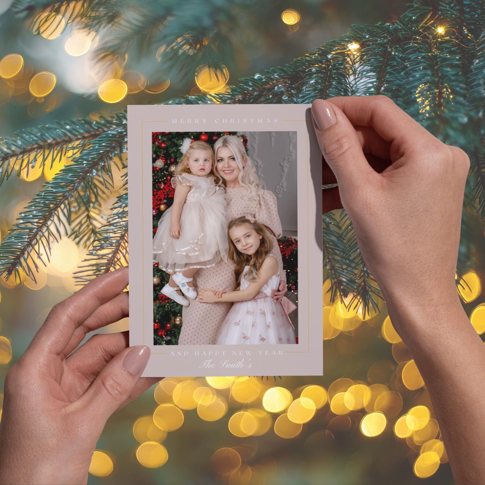 Editable Tan and Gold Merry Christmas Photo Card Template (5x7) - Etsy