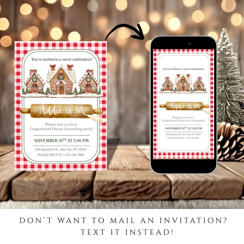 Editable Gingerbread House Party Invitation Template, 5x7 (DIY Canva ...