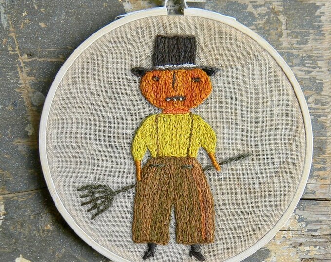 NOTFORGOTTEN FARM Pumpkin Farmer Hand Folk Embroidery at - Etsy