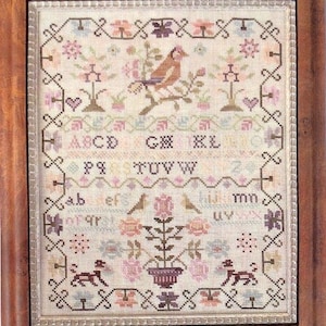 WITH THY NEEDLE Pink Sparrow Sampler Counted Cross Stitch Patterns at ...