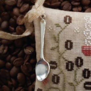 WITH THY NEEDLE Coffee First! Optional Silver Spoon Charm Counted Cross ...