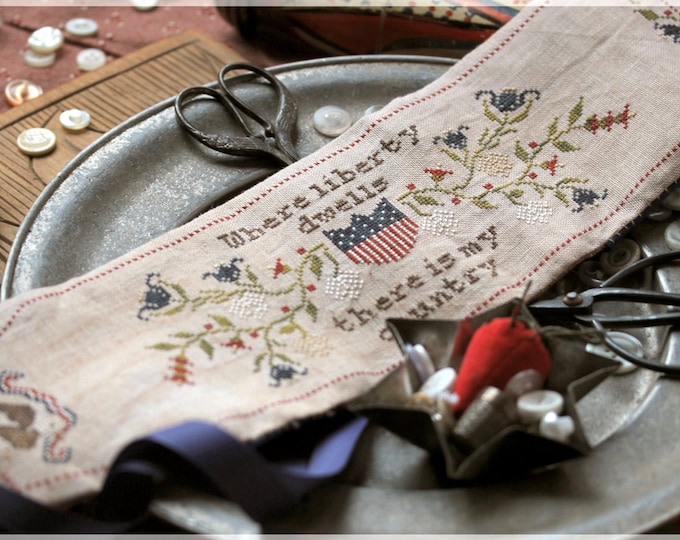 HEARTSTRING Samplery Where Liberty Dwells Huswife Counted Cross Stitch ...