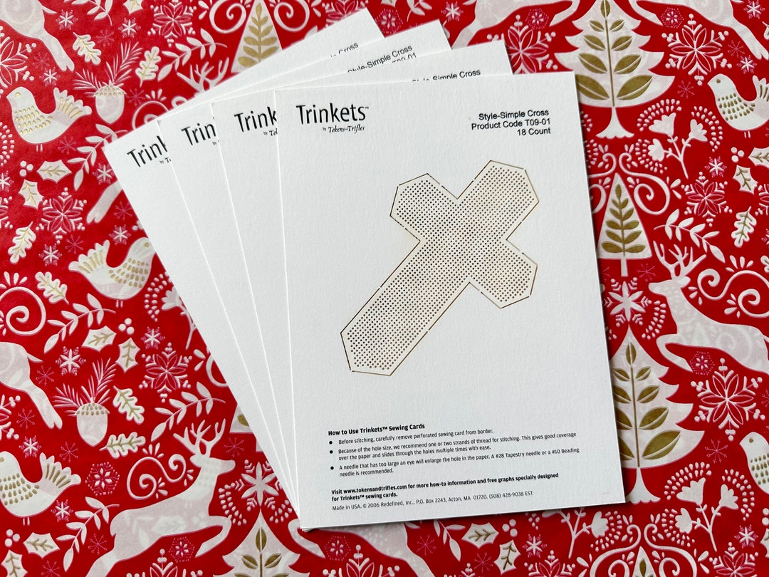 TOKENS & TRIFLES Simple Cross Trinkets Series Cross Stitch Sewing Card ...
