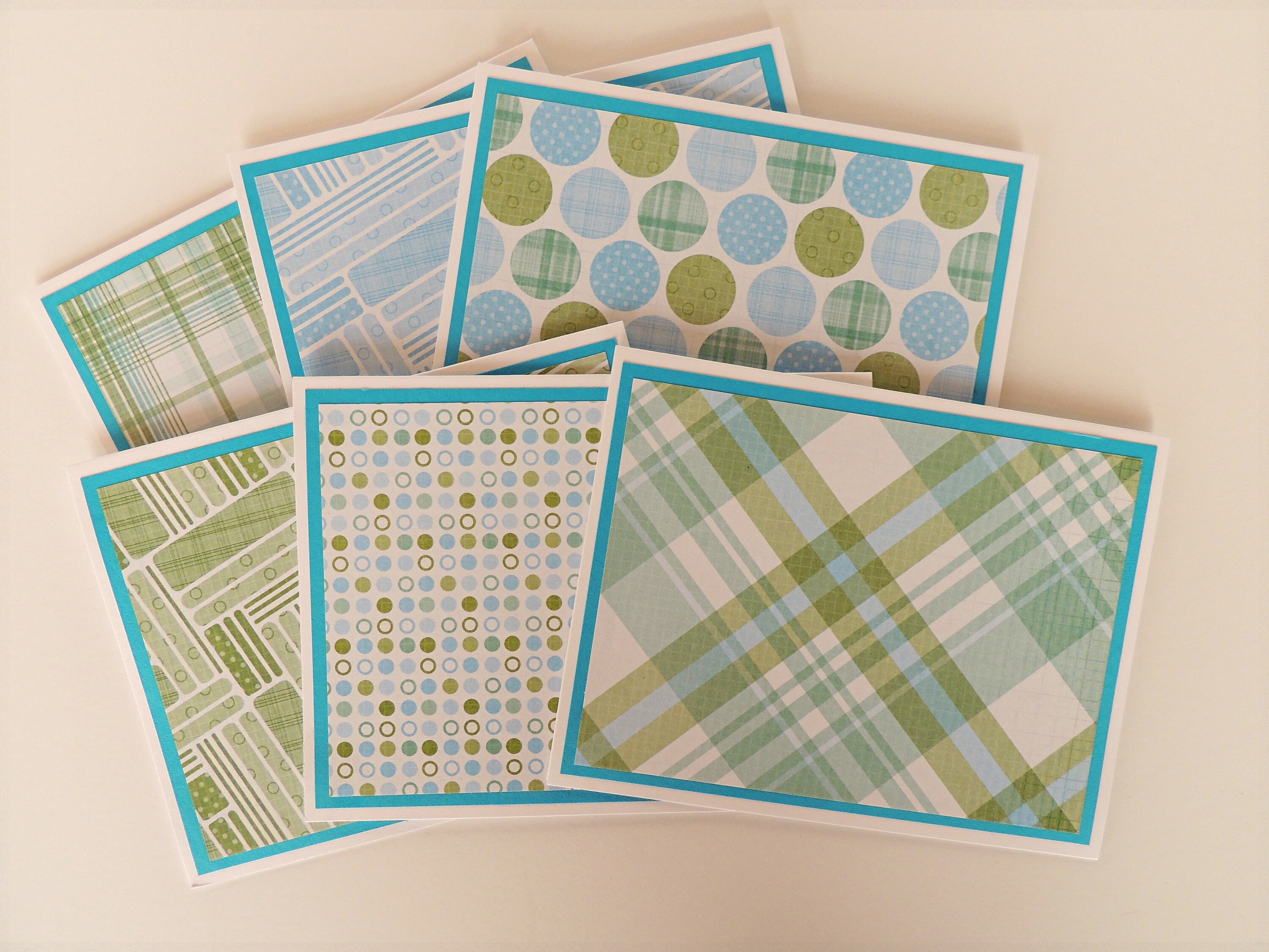 Geometric Note Card Set Green Blue Card Plaid Card Dot Note - Etsy