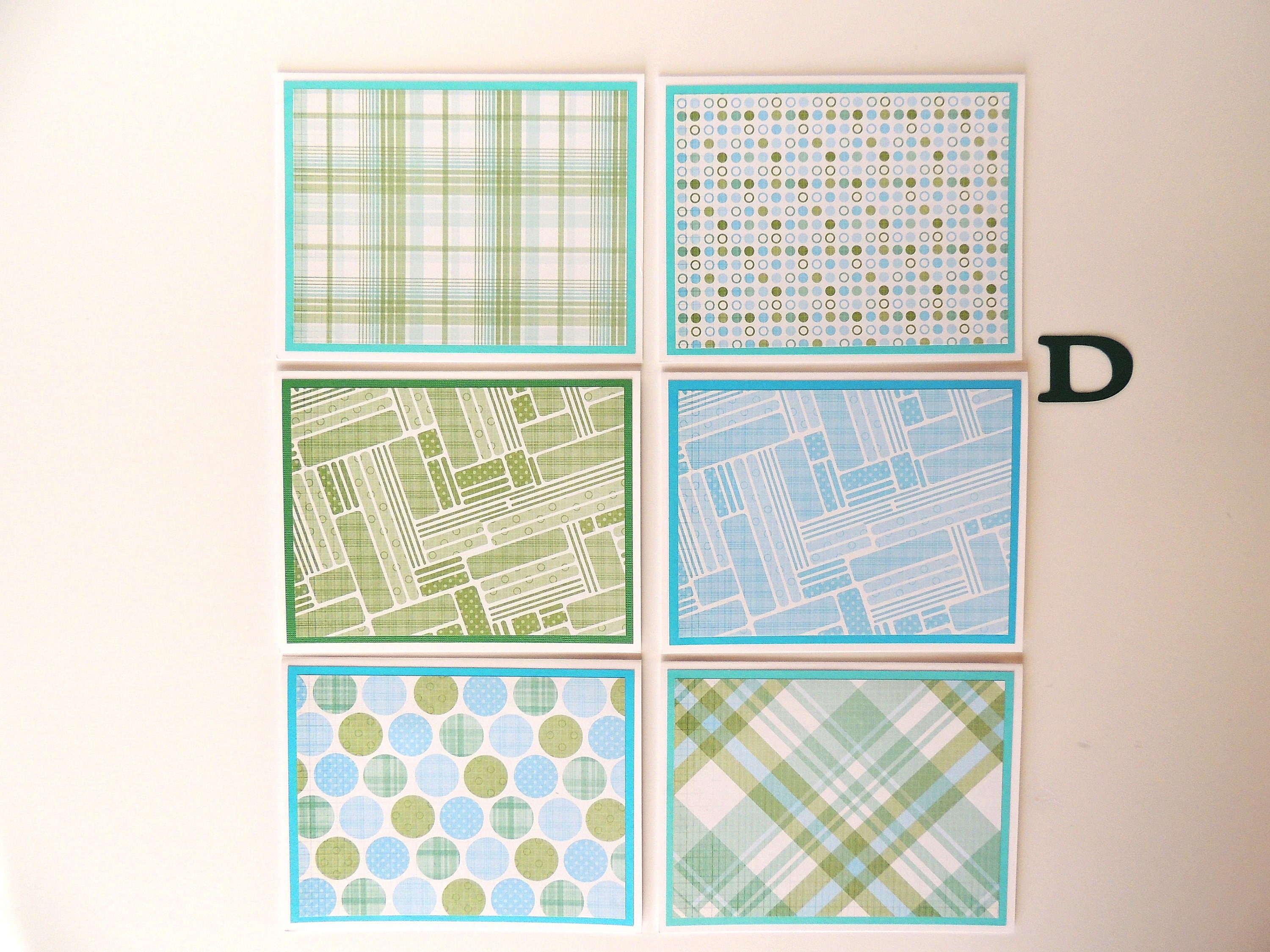 Geometric Note Card Set Green Blue Card Plaid Card Dot Note - Etsy