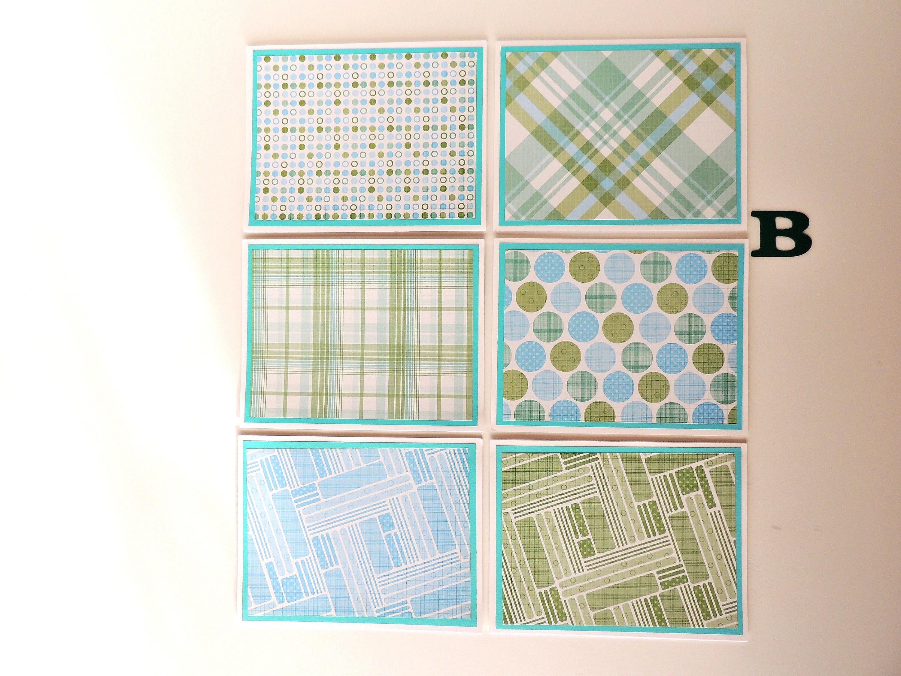 Geometric Note Card Set Green Blue Card Plaid Card Dot Note - Etsy