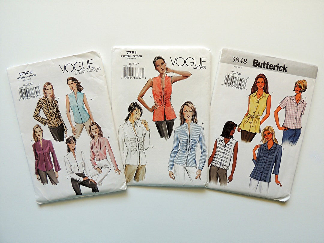 Vogue Butterick Blouse Sewing Patterns: Summer Top, Button Front (sizes ...