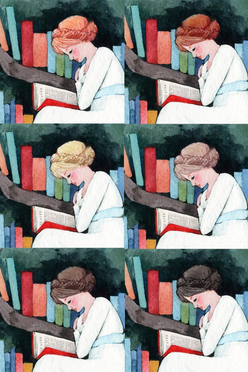 The Reader and the Tree Library Watercolor Art Print - Etsy