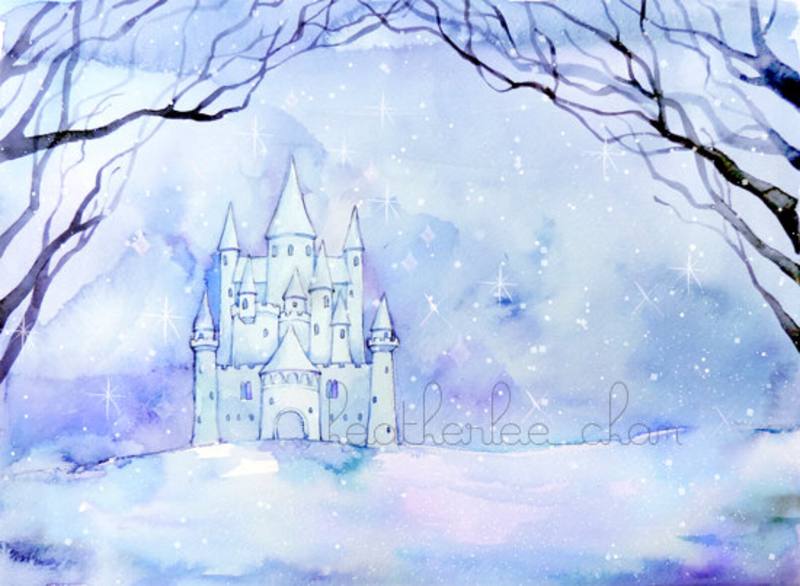 Frozen Winter Castle Watercolor Print - Etsy