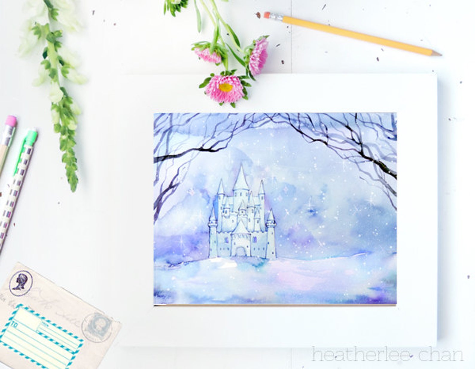 Frozen Winter Castle Watercolor Print - Etsy