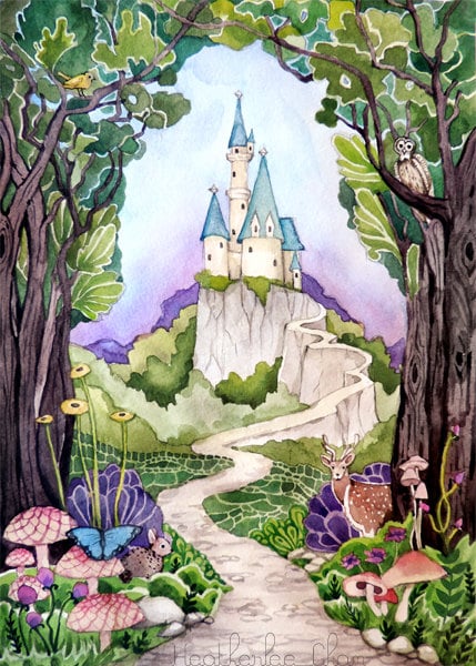 Castle Watercolor Painting Art Print - Etsy
