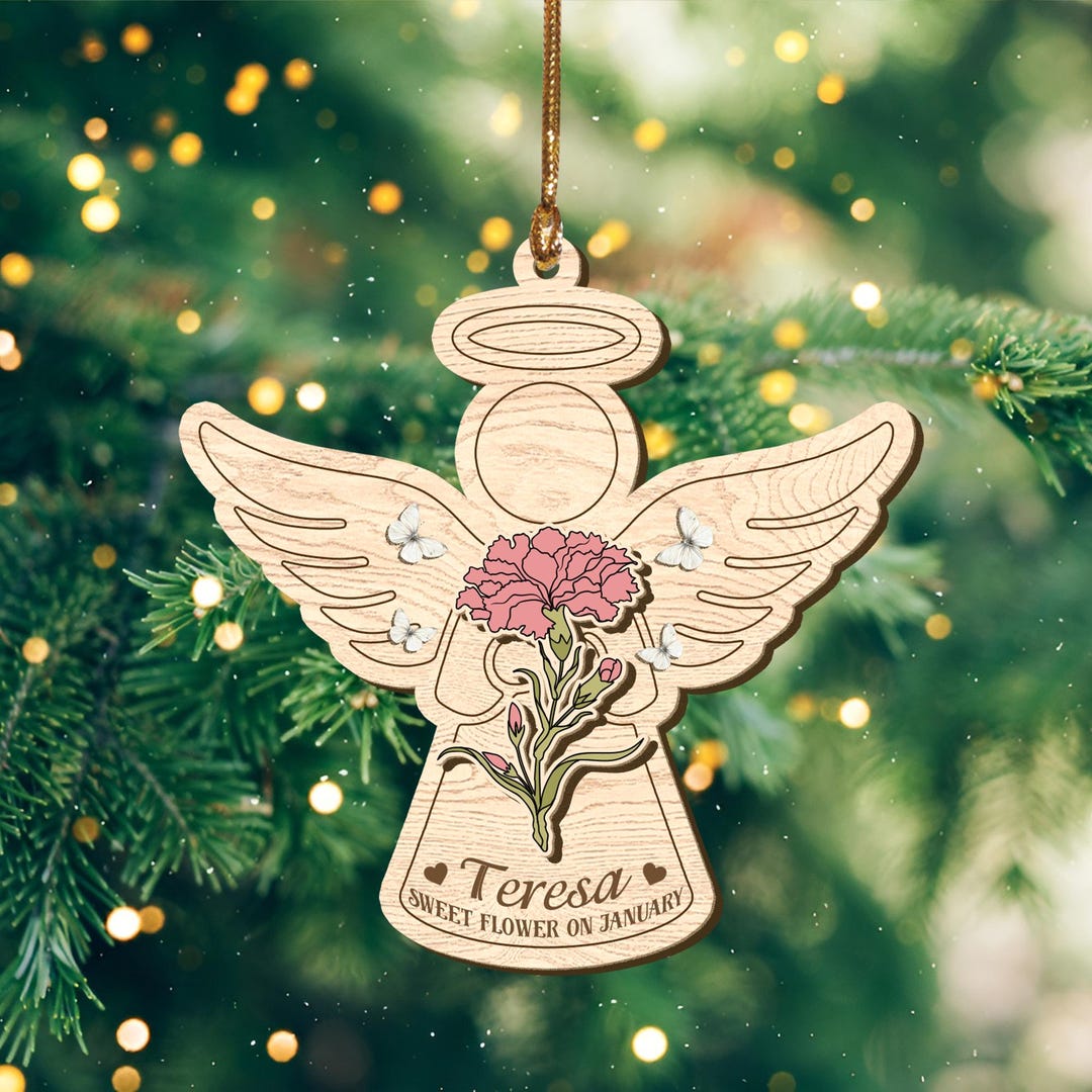 Personalized Birth Month Flower Angel Ornament, Wooden Keepsake - Etsy