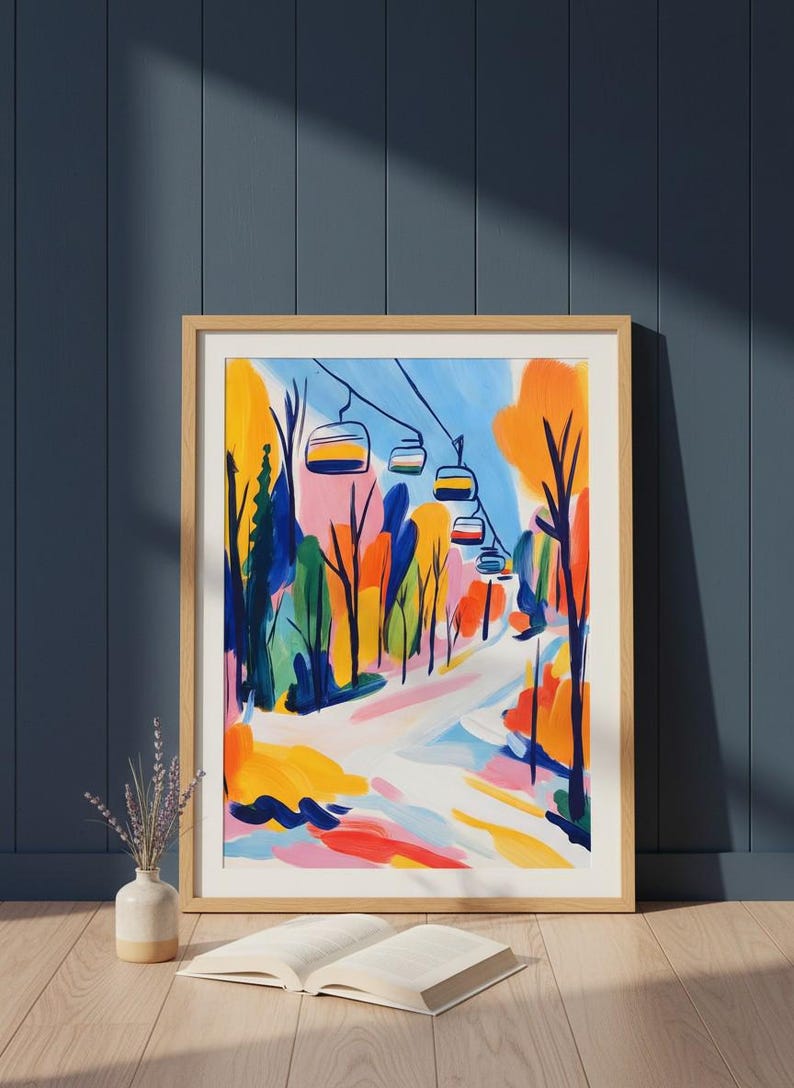Colorful Ski Lift Mountain Art Print – Fauvist Expressive Wall Art - Etsy