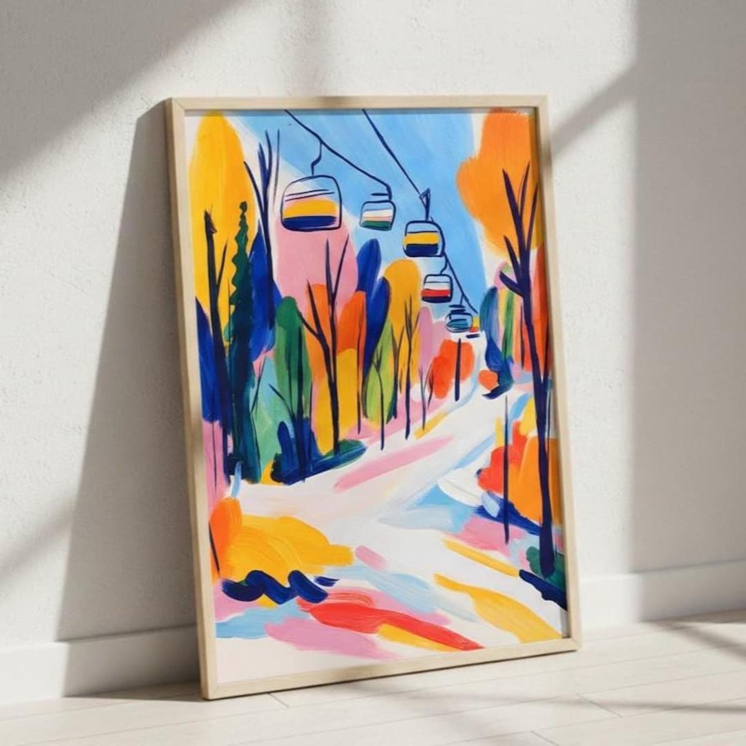 Colorful Ski Lift Mountain Art Print – Fauvist Expressive Wall Art - Etsy