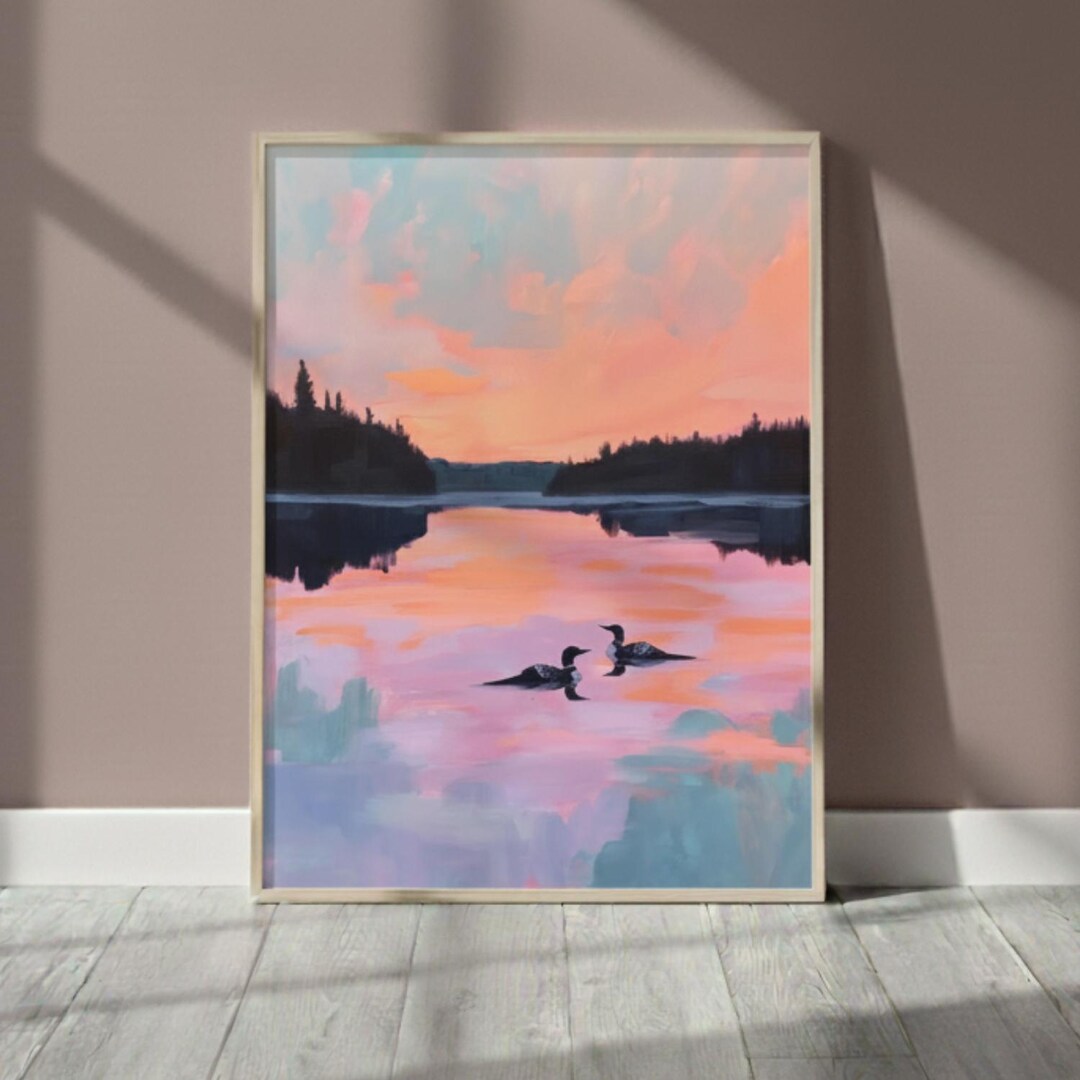 Loon Lake Sunset Art Print – Wildlife Watercolor on Archival Paper - Etsy