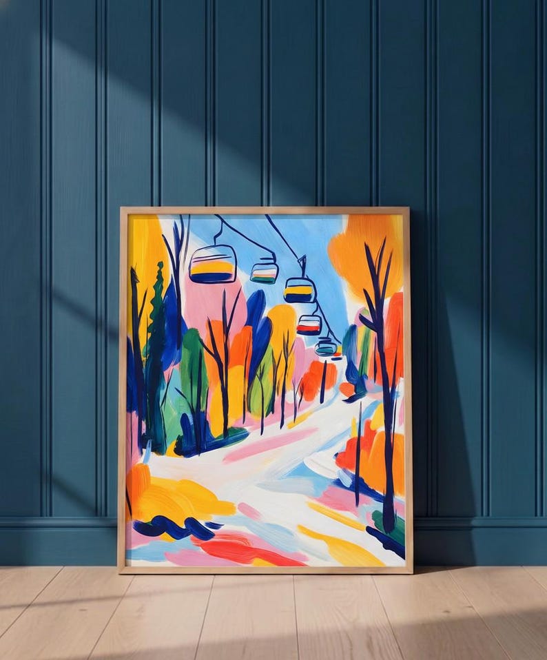 Colorful Ski Lift Mountain Art Print – Fauvist Expressive Wall Art - Etsy
