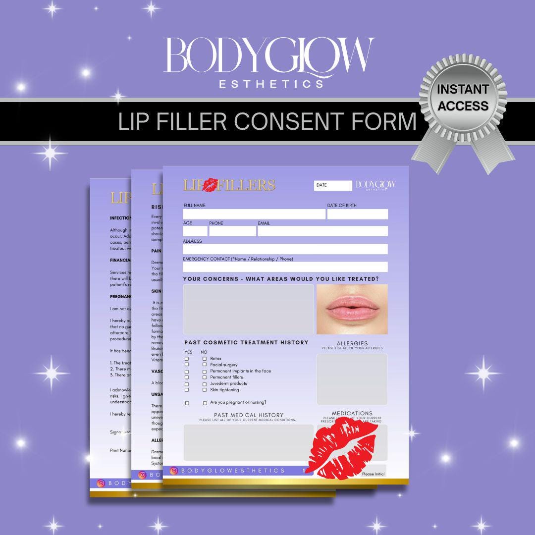 Lip Fillers Consent Forms, Face Injections, Lip Filler Documents ...