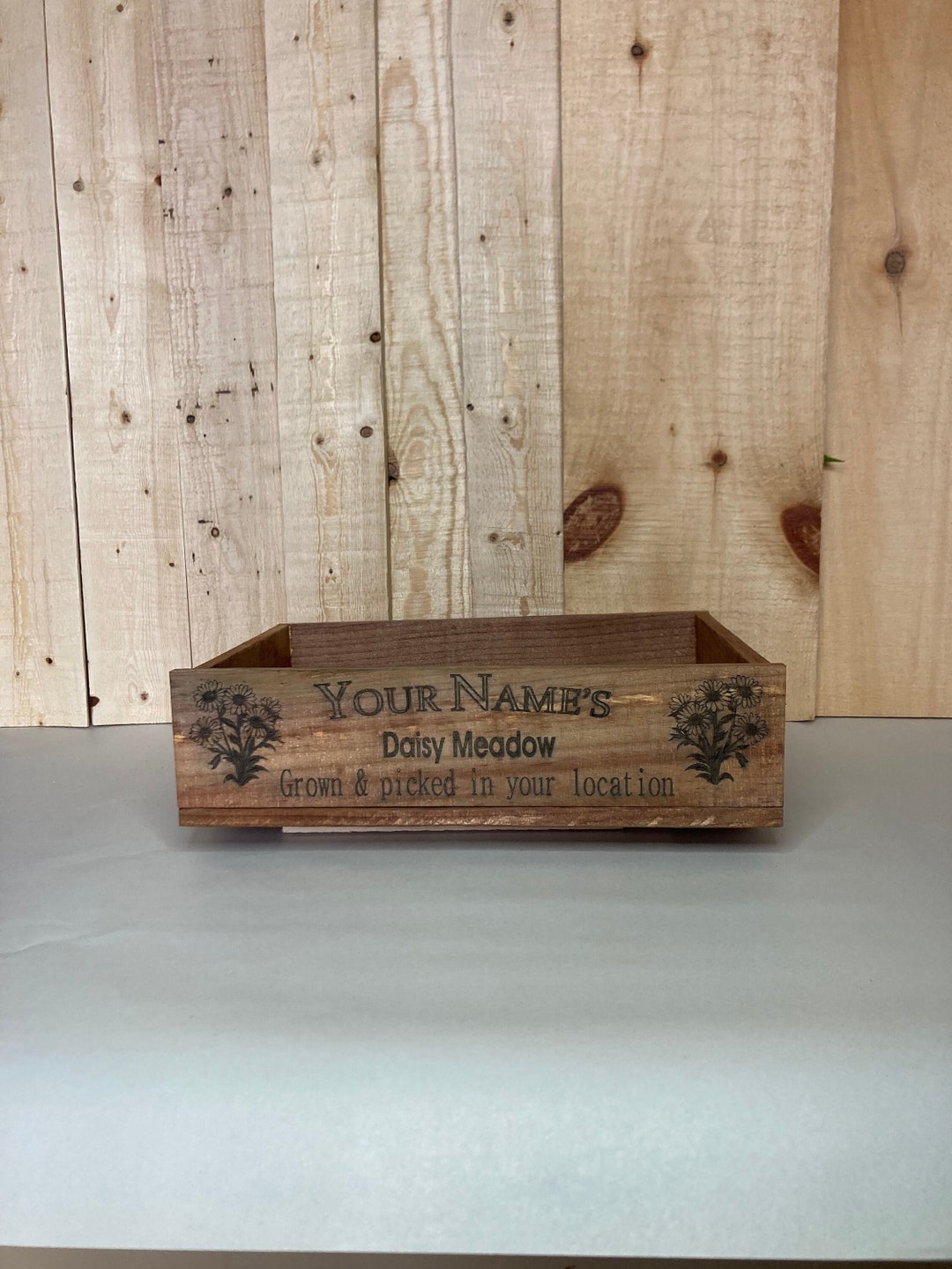 Daisy Crate, Flower Engraved Box, Personalized, Custom, Produce Stand ...
