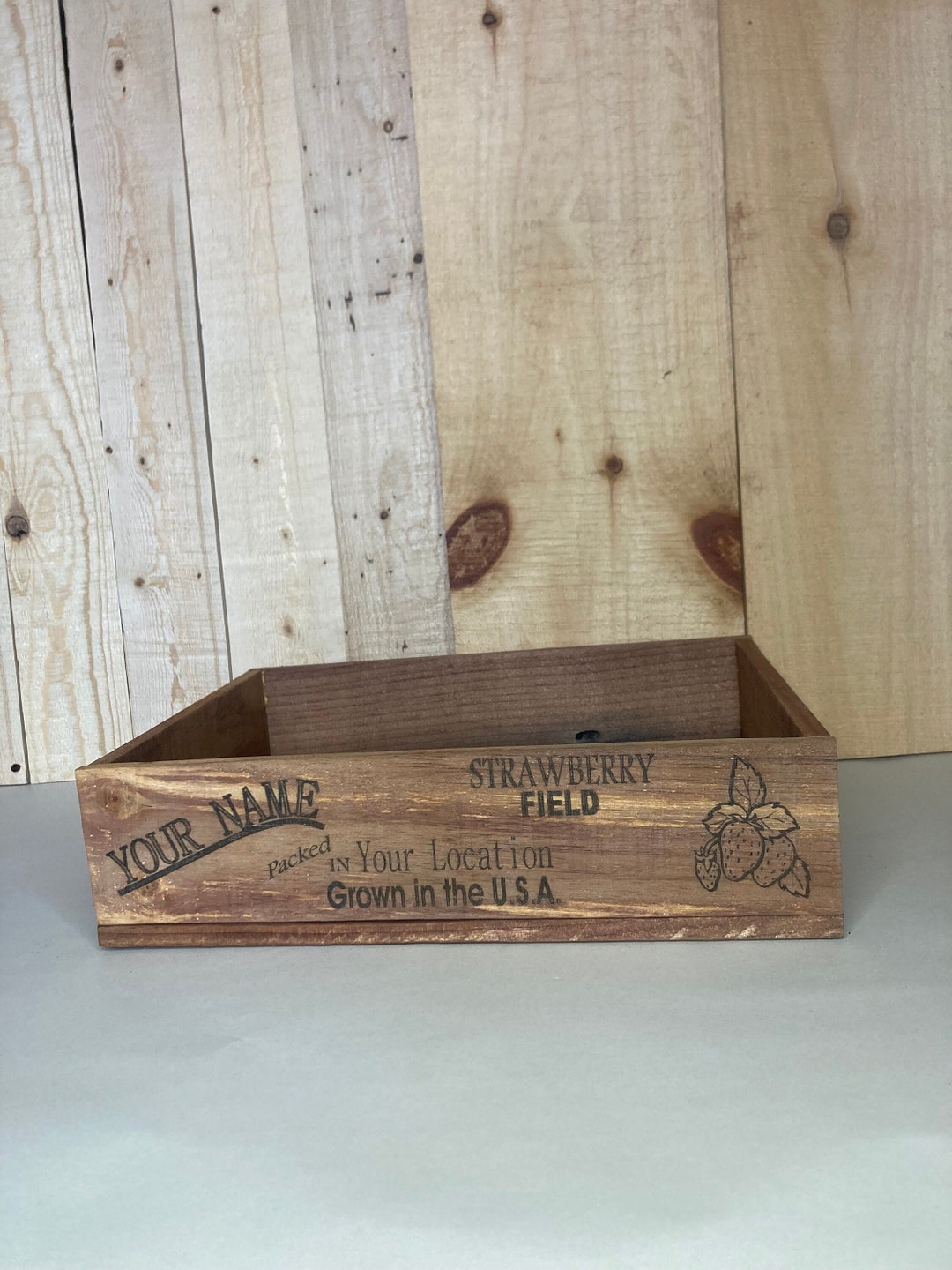 Strawberry Crate, Strawberries Engraved Box, Personalized, Produce ...