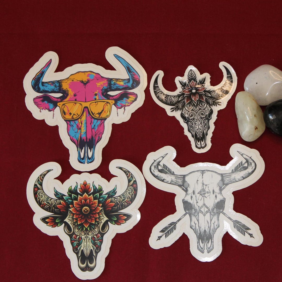 Cow Skull Stickers | Western Boho Art | Waterproof Vinyl Decals - Etsy