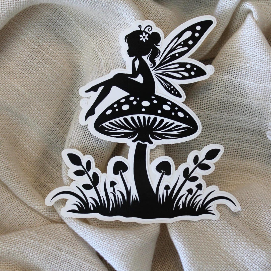 Fairy on Mushroom Sticker | Cottagecore Waterproof Vinyl Decal | 4 ...