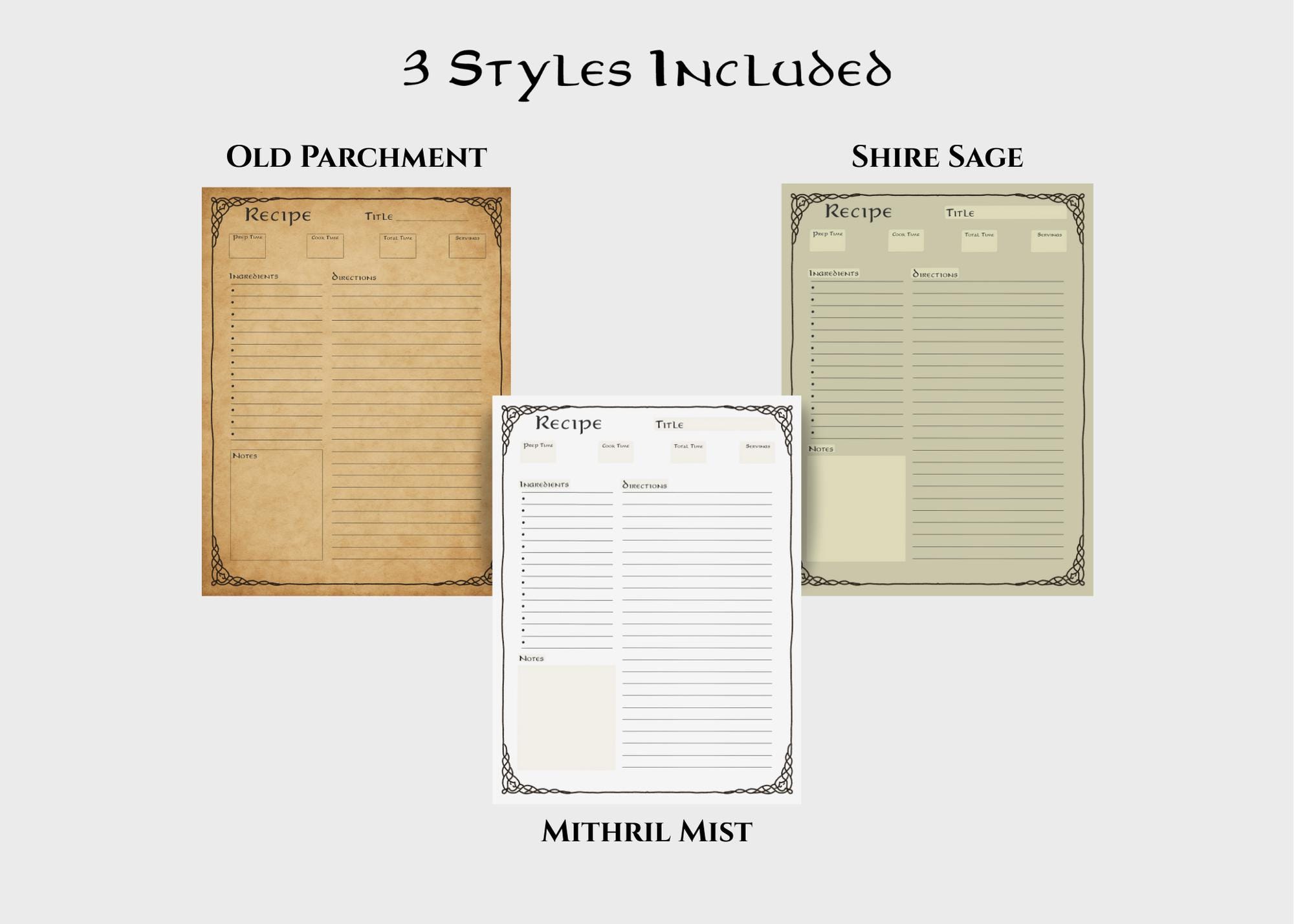 Fantasy Recipe Card Template: Tolkien Inspired Kitchen Stationery ...