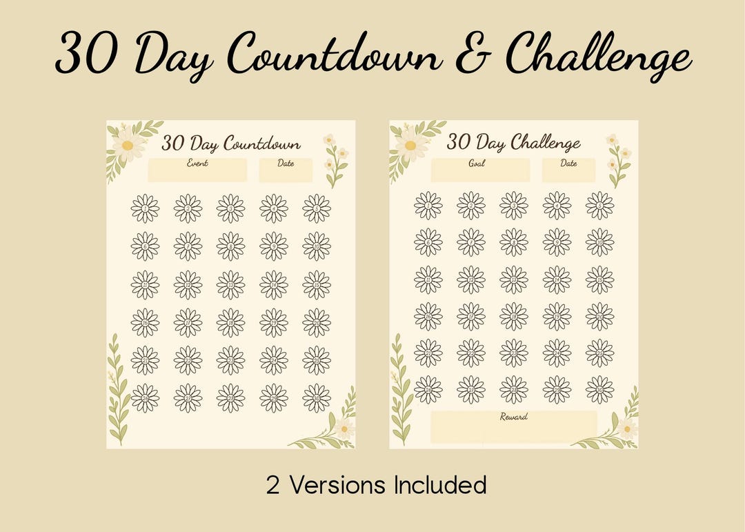 Cottage Core 30 Day Challenge & Countdown | Printable Tracker Pages | 8 ...